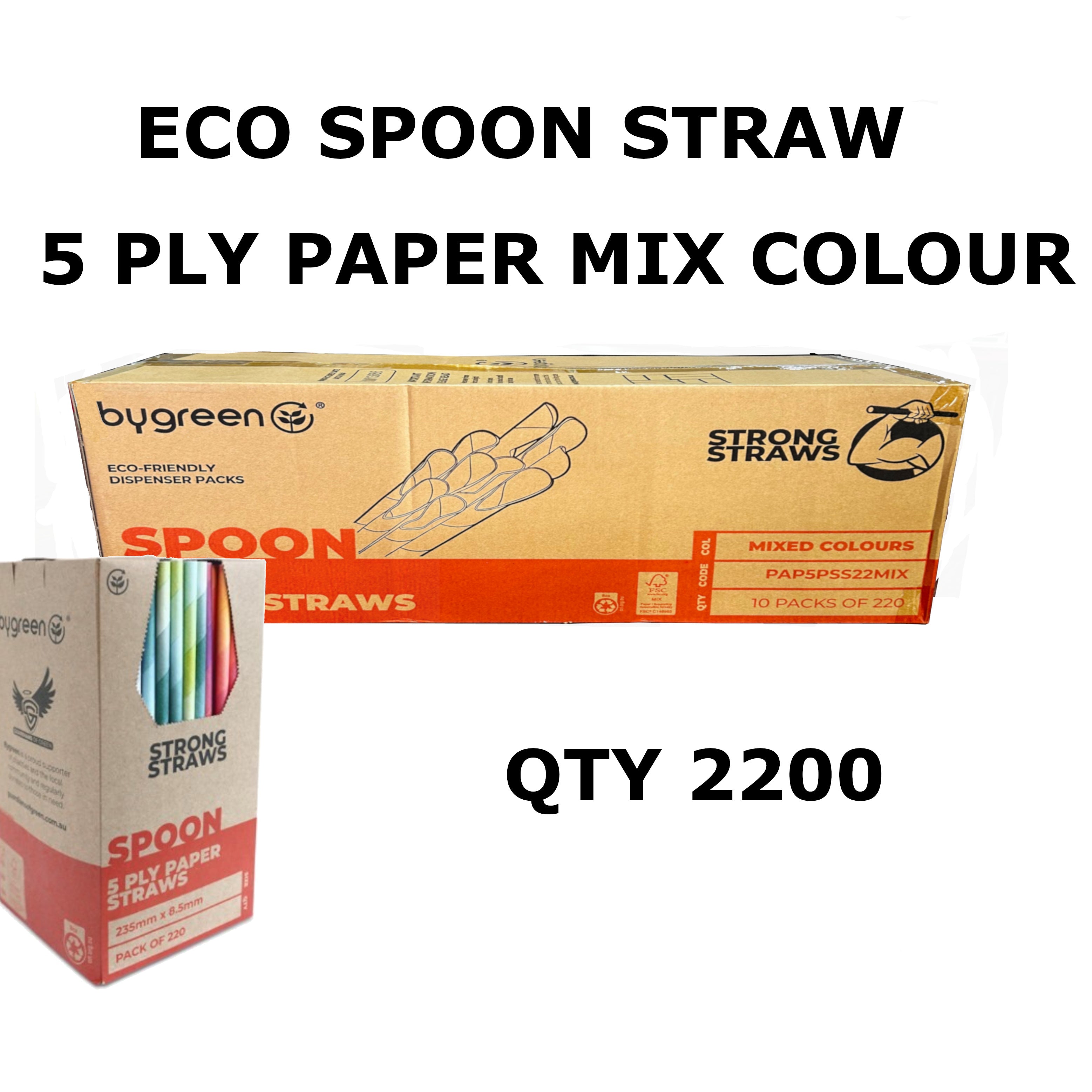 Eco Spoon Straw 5 PLY Paper Multi Coloured Box 2200 – The Slushie ...