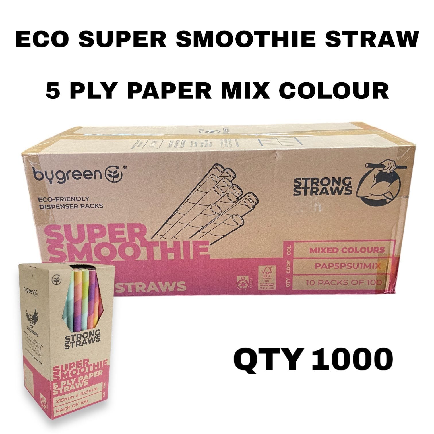 Eco Super Smoothie Straw 5 PLY Paper Multi Coloured Box 1000 – The ...